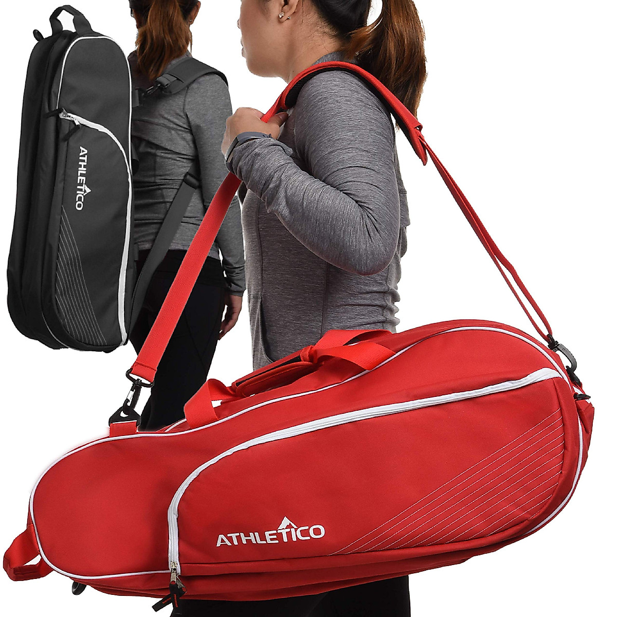 Athletico 6 Racquet Tennis Bag | Padded to Protect Rackets & Lightweight | Professional or Beginner Tennis Players | Unisex Design for Men, Women, Youth and Adults (Black)