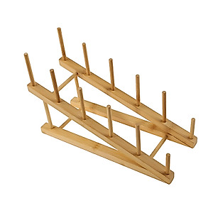 Hsakess Wooden Dish Rack Minimalist Creative Drainage Plate Stand Holder Kitchen Cabinet Organizer for Pot Lid Tableware