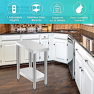 ATMTV Stainless Steel Table for Prep & Work 24x18 Inches, NSF Metal Commercial Kitchen Table with Adjustable Under Shelf and Foot for for Restaurant, Warehouse, Home, Kitchen, Garage