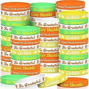 Huquary 100 Pcs Thanksgiving Bracelets Thanksgiving Silicone Wristbands Fall Party Favor Thanksgiving Party Favor Rubber Bracelets for Thanksgiving Party Decor Stuffers Filler Gifts Supplies 5 Style
