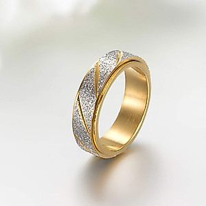 PAMTIER Unisex Stainless Steel Sandblast Finish Spinner Ring Light Gold 6MM Women Size 5