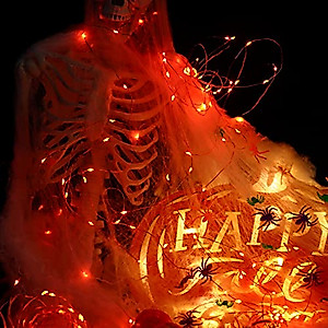 Remagr 4 Pack Halloween Solar Outdoor Lights Waterproof Each 33 ft 100 LED Fairy Light, 8 Modes Hanging Powered Star Rope Light Twinkle String for Christmas Garden Patio Yard Tree Party (Orange)