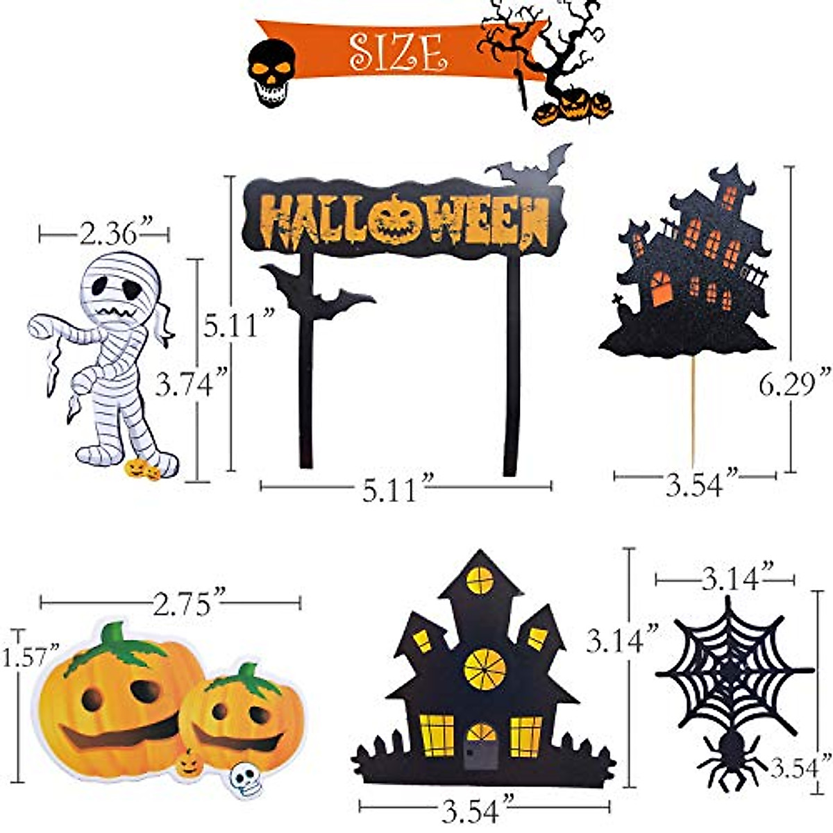 Halloween Party Supplies Cake Toppers, 25PCS Halloween Cupcake Picks Set, Haunted House Cake Decor with Pumpkin Ghost and Skull, Bake Dessert Favors for Halloween Kids Decorations Gift