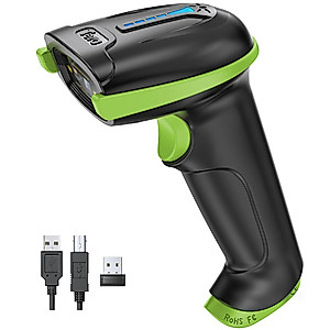 Tera Barcode Scanner Wireless Versatile 2-in-1 (2.4Ghz Wireless+USB 2.0 Wired) with Battery Level Indicator 328 Feet Transmission Distance Rechargeable 1D Laser Bar Code Reader USB Handheld (Green)