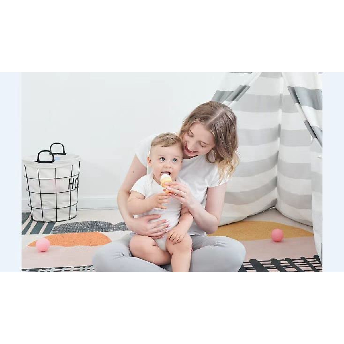 Smily Mia Freezer Teether for Babies 12-18Months,Freezable Ice Cream Toy for 6-12Months Babies,Cold Water Soother for 3-6Months for Teething Pian Relief,Cream White