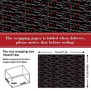 AnyDesign 12 Sheet Valentine's Day Wrapping Paper Red White Black Hearts Wrapping Paper Sweet Love Art Paper for Wedding Anniversary Baby Shower Birthday Gift Packing, 20 x 28 Inch, Folded Flat