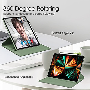 Fintie Rotating Case for iPad Pro 12.9-inch 6th Generation 2022-360 Degree Swiveling Protective Cover with Pencil Holder, Auto Sleep/Wake, Also Fit iPad Pro 12.9" 5th/4th/3rd Gen, Sage Green