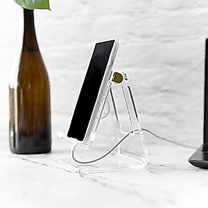 ELLÁRI - Phone Stand for Office Desk Adjustable Angle Clear Acrylic Compatible with Loopycases, Popsockets, All Kickstands, Kindle, Small Tablets, iPhone, Samsung, LG, Google