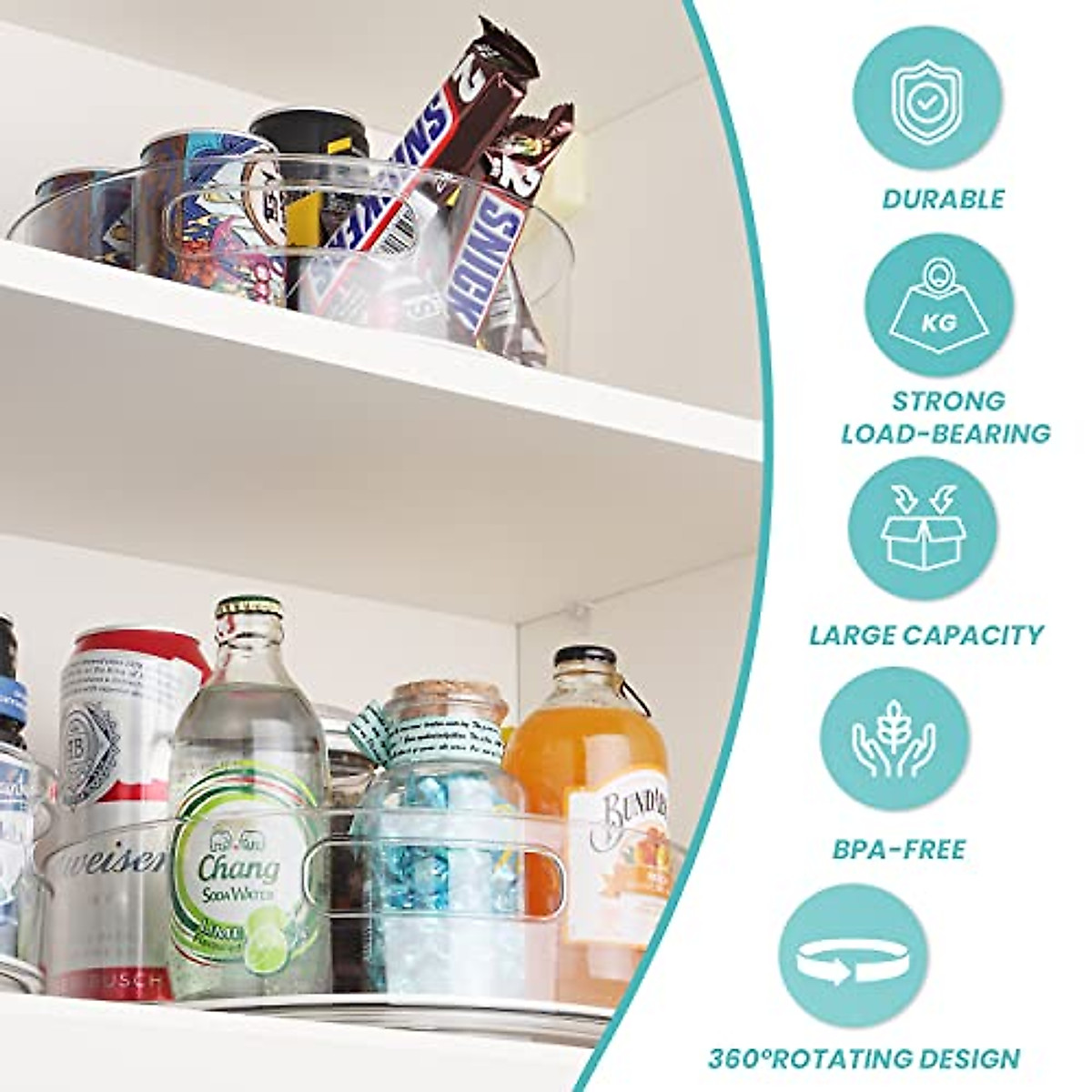 KAGUYA Lazy Susan Organizer Non-Skid Turntable 4 Pack for Cabinet Pantry Kitchen Office Countertop Refrigerator Cupboard Bathroom, Clear Organizer Rotating, 8/10/11/12 inch