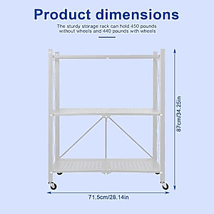 OIDSAX Folding Shelf with Wheels, 3 Shelf Metal Shelving Units, Heavy Duty No Assembly Organizer Shelf for Craft Show,Metal Shelving Unit for Kitchen Living Room