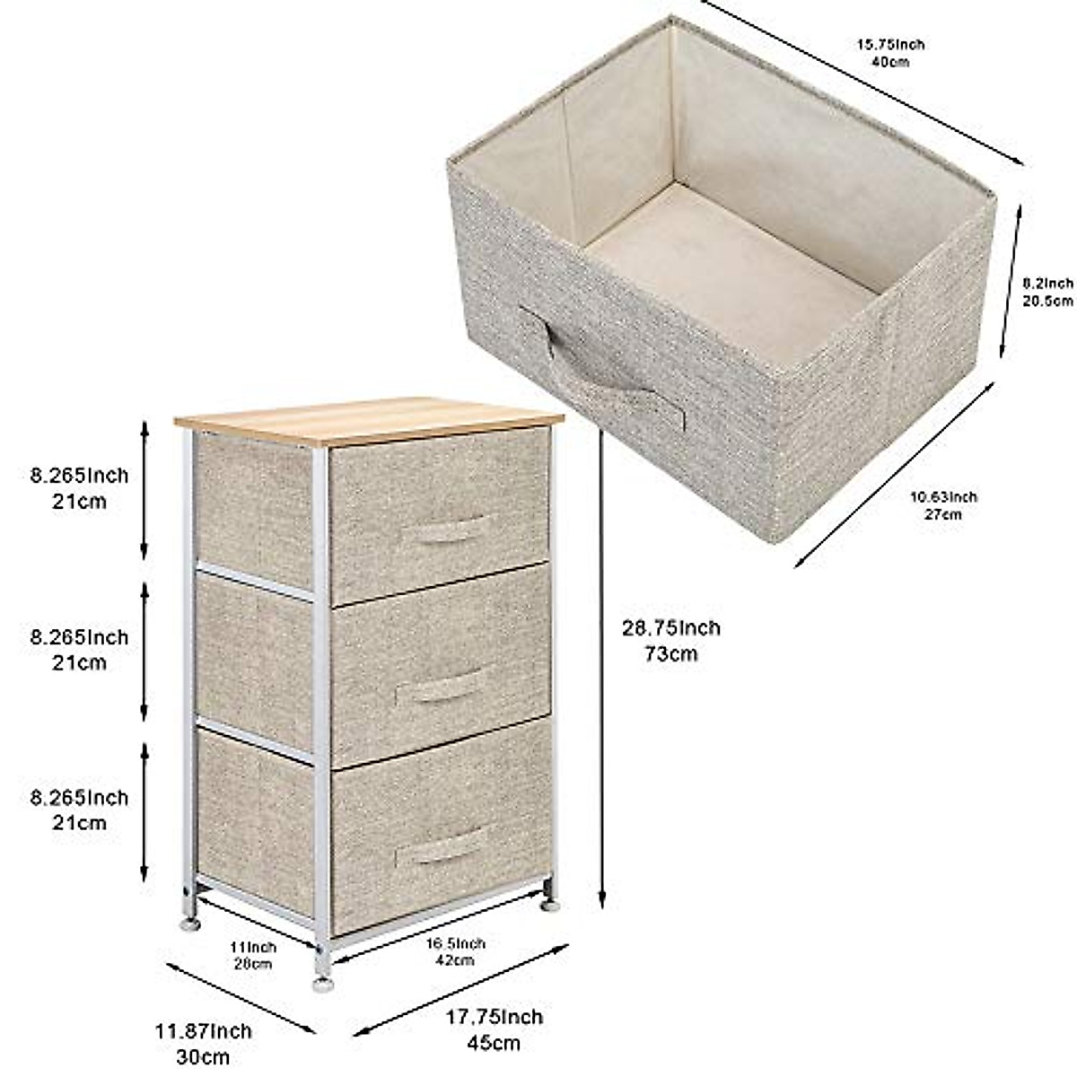 Dresser Storage Tower Sturdy Steel Frame Wood Top Storage Drawer Units for Hallway Entryway