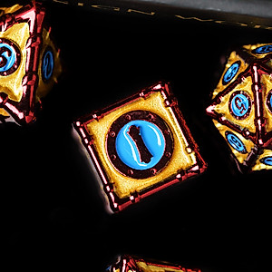 UDIXI Metal DND Dice Set, 7PCS Polyhedral D&D Dice Set Pipe d n d Dice for Dungeons and Dragons Gift, Metal Dice Set d&d for Role Playing Dice(Golden Blue)