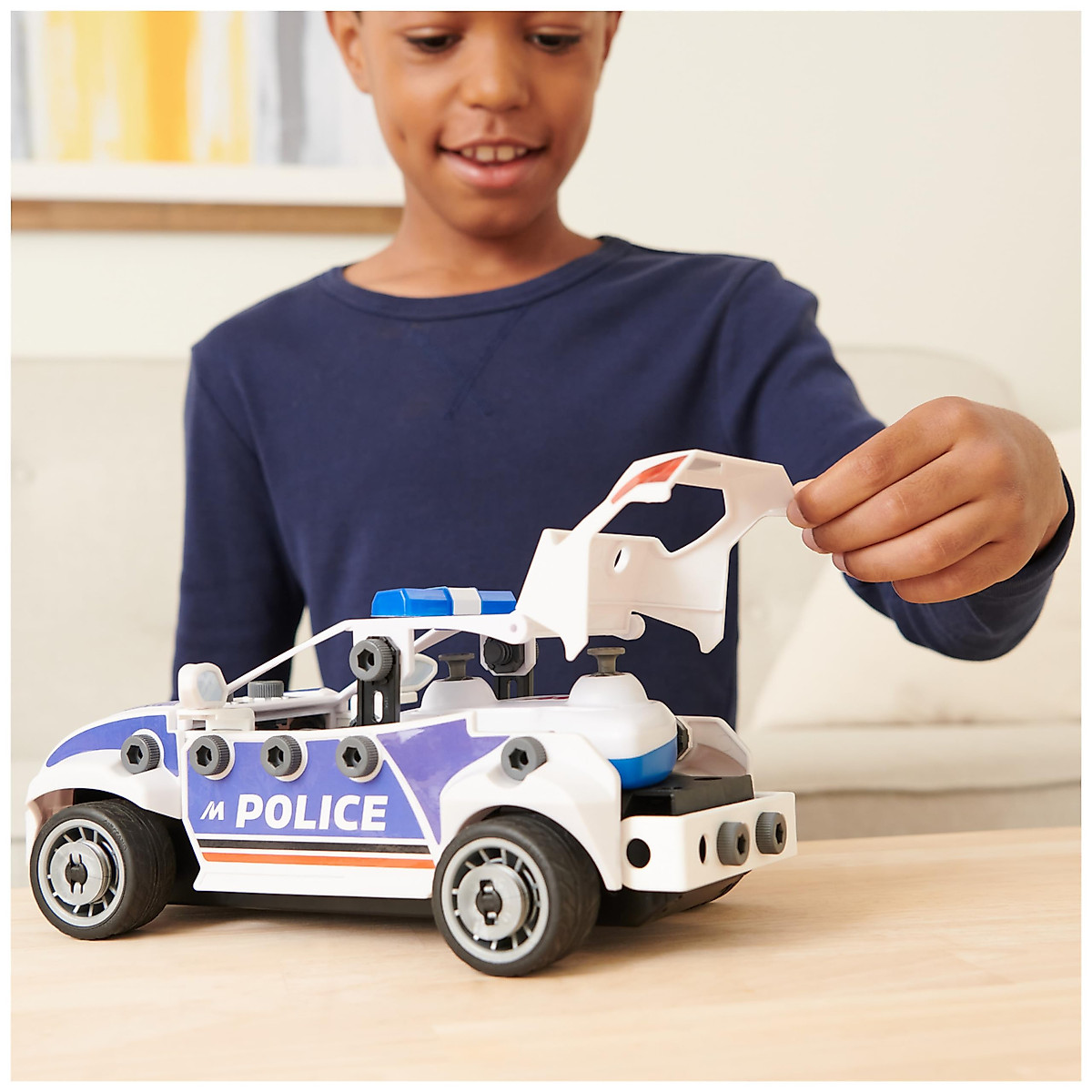 Meccano Junior, RC Police Car with Working Trunk and Real Tools, Toy Model Building Kit, STEM Toys for Kids Ages 5 and up