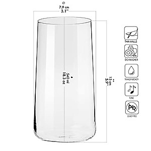 Krosno Tall Water Juice Drinking Glasses | Set of 6 | 18.3 oz | Avant-Garde Collection | Highball & Tumbler Crystal Glass | Perfect for Home, Restaurants and Parties | Dishwasher Safe