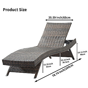 Asifom Outdoor Wicker Reclining Lounge Chairs Patio Rattan Chaise Lawn Sunbathing Chairs 79'' Long Reclining Chairs, Set of 2 Chaise Longue