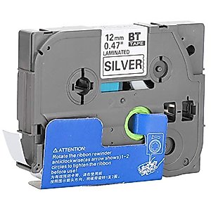 Agatige Compatible Label Tape Replacement for Brother Printer Ribbon Tapes Label Maker Tapes(12mm Black on Matte Silver)