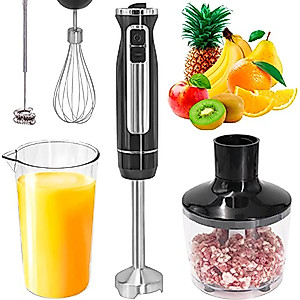 Powerlix 800W 5-in-1 Immersion Hand Blender - BPA Free 12 Speed Turbo Boost Titanium Reinforced Hand Held ABS Stainless Steel Stick, Electric Egg Whisk Milk Frother Chopper Blender with Bowl, Heavy Duty Food Processor for Baby Infant Food Shakes Smoothies