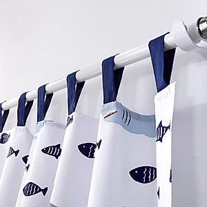 Brandream Window Valance Cotton Curtain for Baby/Toddler/Kid Bedroom Bath Laundry Living Room, Nautical Ocean Shark Fish Printed