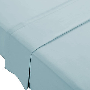 OnlineSmartDeals-100% Egyptain Cotton 3PC - 1 Flat Sheets with 2 Pillowcases 600 Thread Count Sateen Weave & Easy to Wash Twin Flat Sheet(66" x 96"), LightBlueSolid