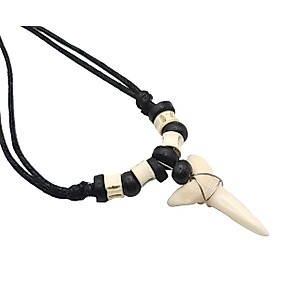 Swimmi Genuine Shark Tooth Necklace for Men, Mako Shark Tooth Necklace, Handmade Wooden Beads adjustable Cords Shark Tooth Necklace for Women Jewelry EA200
