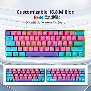 Fogruaden 60% Mechanical Keyboard, 61 Keys Gaming Keyboard, RGB Backlit, Ultra-Compact 60 Percent Wired Keyboard for Win/Mac PC Gamer, Easy to Carry on Trip (Pink, Red Switch)