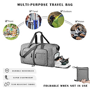 Dimayar Travel Duffle Bag for Men - Foldable Duffel Bag with Shoes Compartment - Overnight Bags Waterproof & Tear Resistant(85L,Grey)