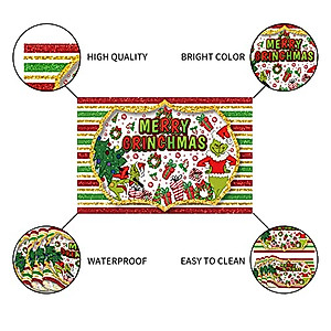Linen Grinch Placemats Set of 4 Merry Grinchmas Table Mats Grinch Christmas Decorations and Supplies for Home Kitchen Table-12×18''