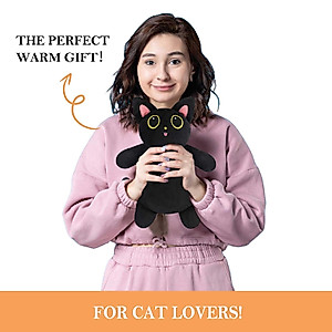 Yipem Microwave Heating Pad for Period Cramps Pain Relief - Microwavable Stuffed Animal for Cramps Neck Shoulder Muscles Knee Joints - Cute Cat Gifts for Women - Small Black Cat
