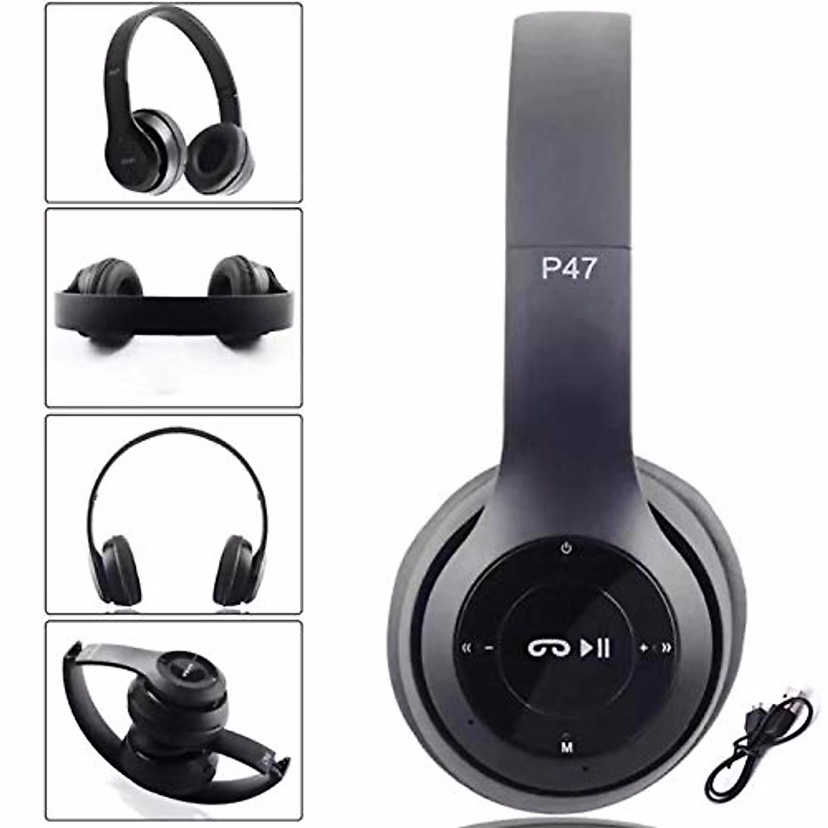 NCR P47 5.0+ EDR Wireless Rechargeable Bluetooth Over-Ear Headphones, Foldable Headset with Mic (Black)