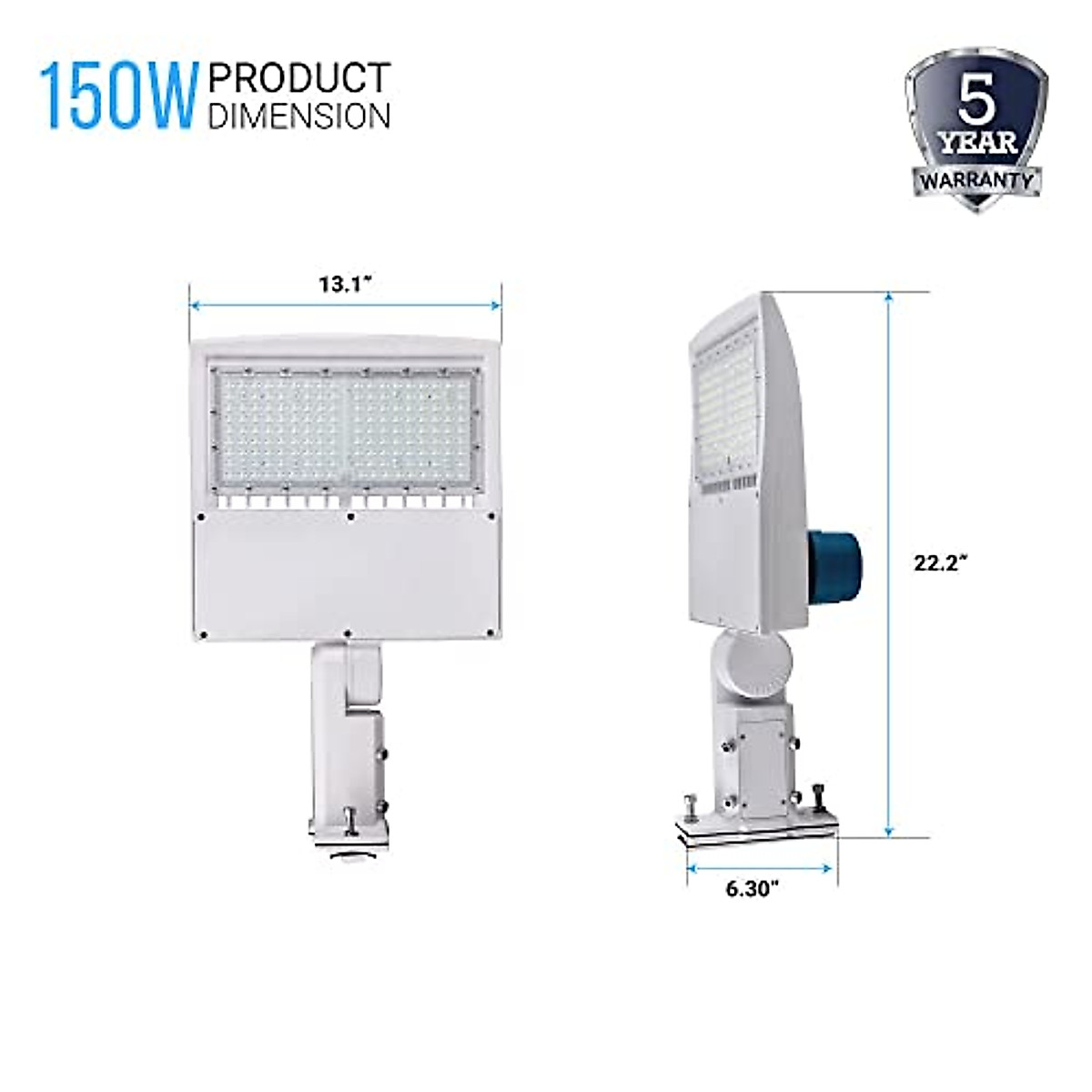 LEDMyplace 150W LED Pole Light with Photocell 5700K Universal Mount White AC120-277V Commercial Parking Lot Lights