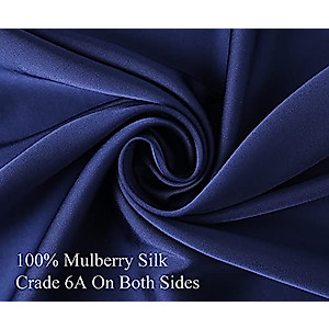 100% Mulberry Silk Pillowcase for Hair and Skin, Both Side 19 Momme Silk with Hidden Zipper,2 Pack (Navy Blue, Standard)