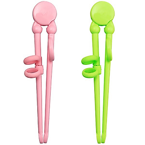 MOTZU 2 Pairs Training Children Beginners Chopsticks - Fun and Easy to Use Cheater Chopsticks, Learning Chopstick Helper, Plastic Chopsticks for Beginners, Kids & Adults - Reusable & Dishwasher Safe
