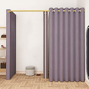 FWTXZTER Double Fitting Room for Two, F-Shape Changing Rooms Divider with 3 Shading Curtains Privacy Protection Dressing Room for Boutiques, Clothing Store Corner Changing Room (Light Gray)