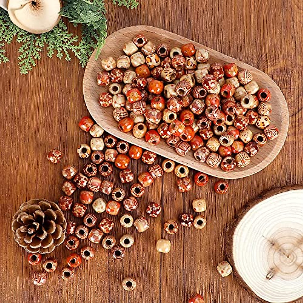 JPSOR 300pcs 12mm Painted Wooden Hair Beads, Round Loose Wood Beads Bulk for Braids, African Beads for Hair, Jewelry Making, Craft DIY, Macrame Rosary Bracelet Necklace Making