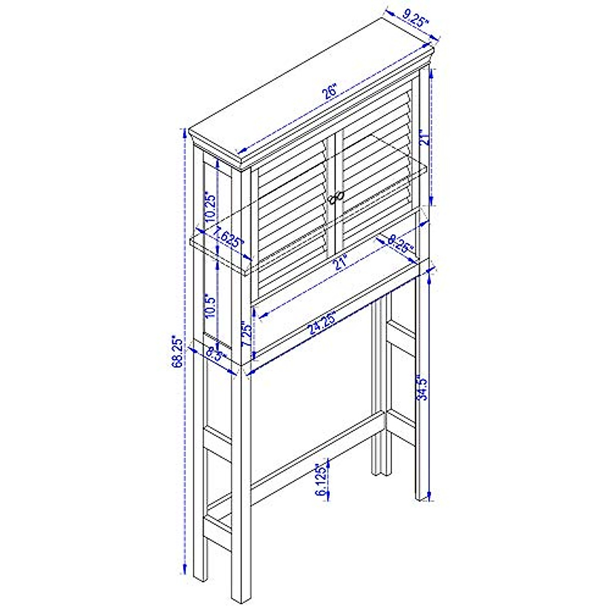 Glitzhome Bathroom Over-The-Toilet Space Saver Storage with Shelf and 2-Door Cabinet, 68" H, White