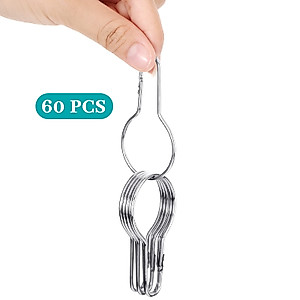 Queekay Metal Shower Curtain Hooks Hanging Clips Metal Curtain Rings Practical Reusable Shower Hangers for Bathroom Bedroom Kitchen Home Applications(Silver,60 Pieces)