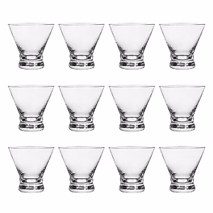 BTGLLAS Set of 12 Martini Glasses - 8-Ounce Cinched Design Cocktail Glasses with Heavy Base, Stemless Construction for Stability - Sturdy and Elegant Bar Glasses (Glass, Clear12Pcs)