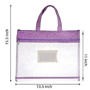 AVLA 4 Pack Student Book Pouches, A4 Mesh Zipper Bag with Handle, File Document Puzzle Bag with Name Card Pocket for Organizing Storage Board Games, School Office Appliances, Convenient to Carry