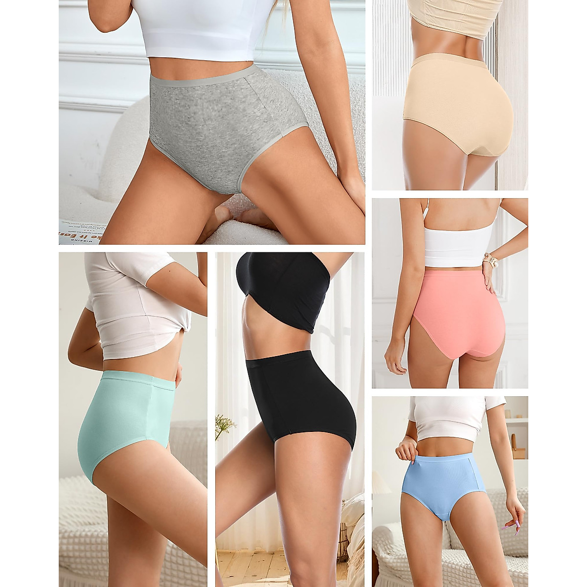 Annenmy High Waisted Ladies Underwear Women's Cotton Panties Full Coverage Briefs Postpartum Stretch Ladies Panties 6 Pack L Multicolor