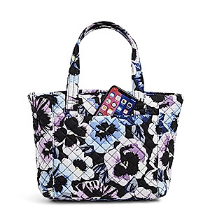 Vera Bradley Women's Cotton Multi-Strap Shoulder Satchel Purse, Plum Pansies - Recycled Cotton, One Size