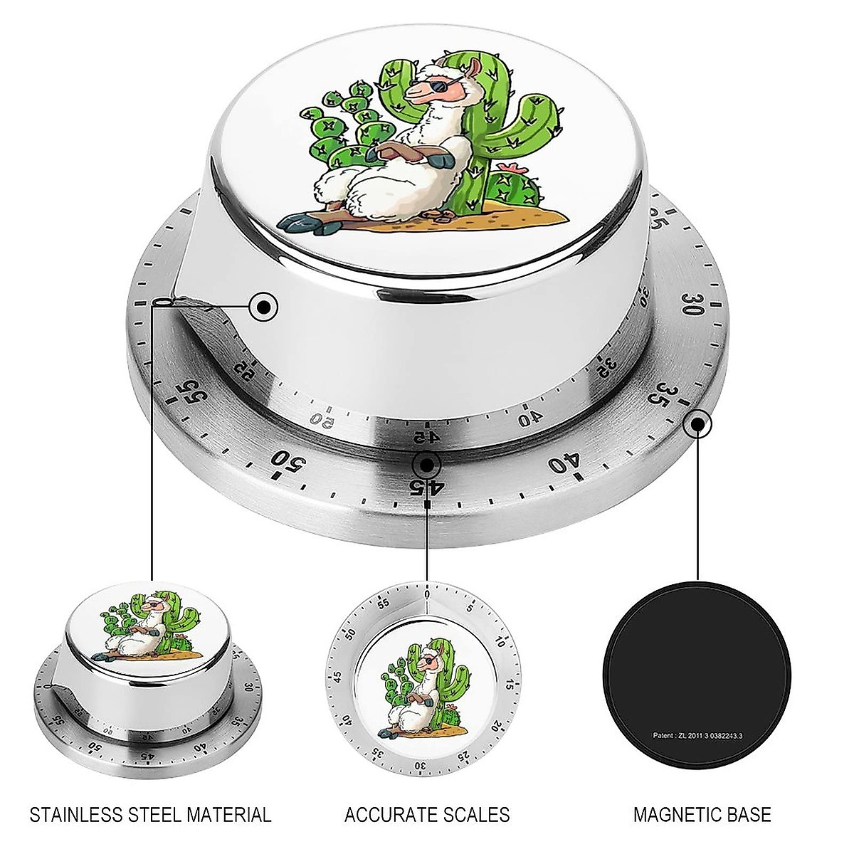 Kitchen Timer, Kitchen Timers for Cooking, Kitchen Timer Magnetic, Funny Llama Pattern Waterproof Time Timer Stainless Steel Multiuse for Home Baking Cooking Oven