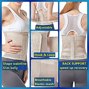 Abdominal Binder Postpartum Belly Band for Post Abdomen Surgery C-section Recovery Compression Wrap Back Support Belt (X-Large, Beige)
