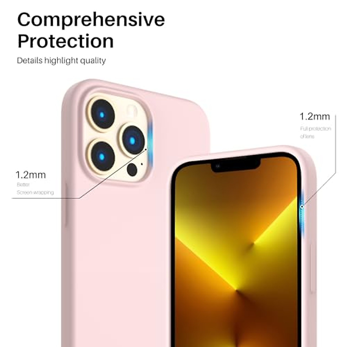 ORNARTO Compatible with iPhone 13 Pro Max Case 6.7", Slim Liquid Silicone 3 Layers Full Covered Soft Gel Rubber Case Cover 6.7 inch-Chalk Pink
