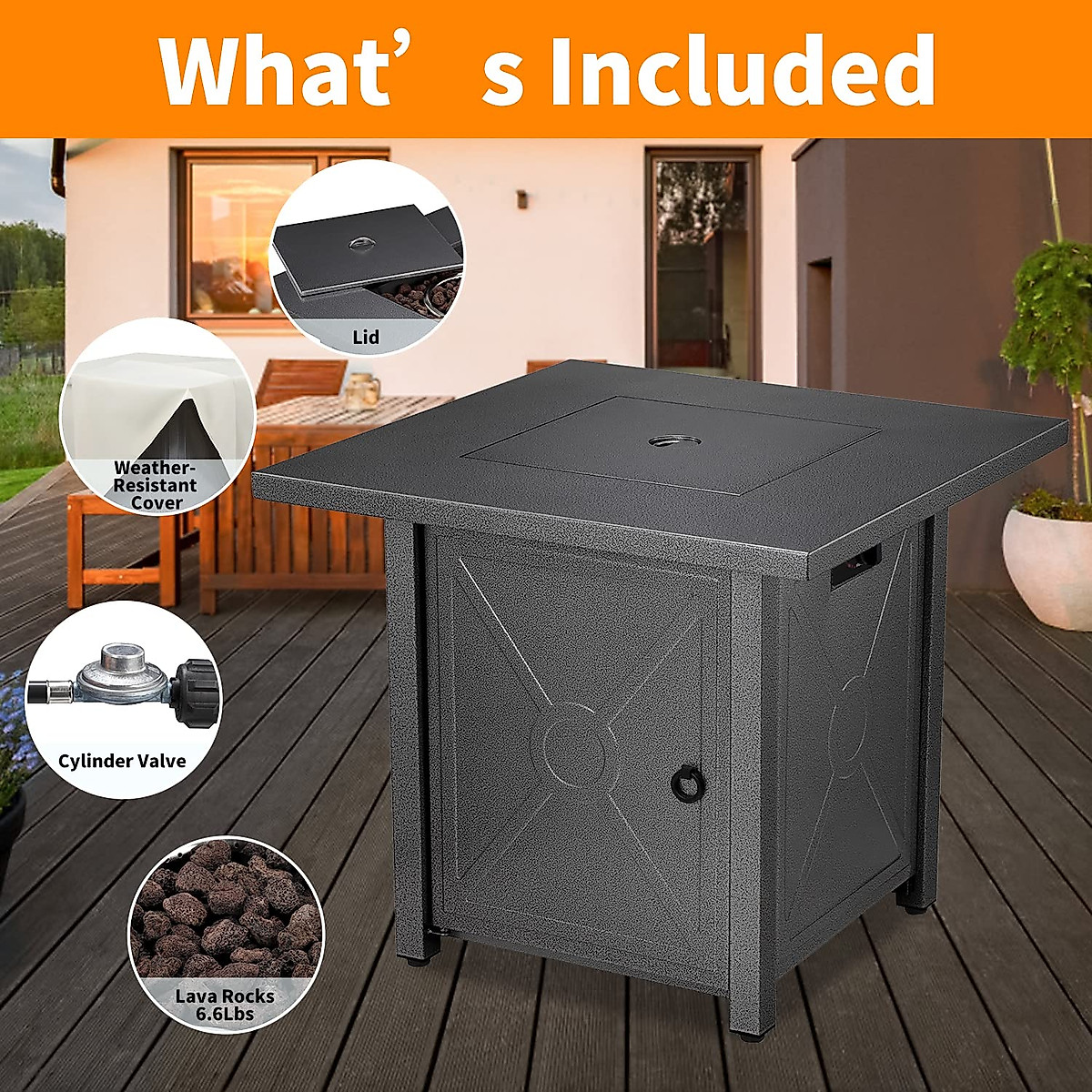 R.W.FLAME 28'' Fire Pit Table,Propane Fire Pit Table,41000BTU,propane fire pit,Portable Outdoor Fire Pit with Lava Racks,Lid & Rain Cover.Smokeless Gas Fire Pit Table for Outside Paito/Garden/Backyard