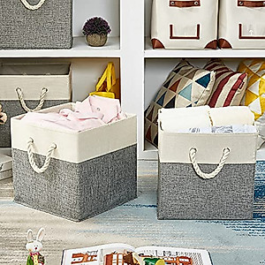 Onlycube Foldable Fabric Storage Bins 13x13x13 inch for Cube Organizer with Cotton Rope Handles, Collapsible Basket Box Organizer for Shelves and Closet, Beige/Grey, 4Pack