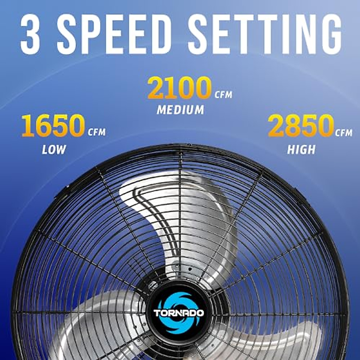 Tornado 16 Inch Pro Series High Velocity Oscillating Wall Mount Fan For Industrial, Commercial, Residential Use 3 Speed 2850 CFM UL Safety Listed