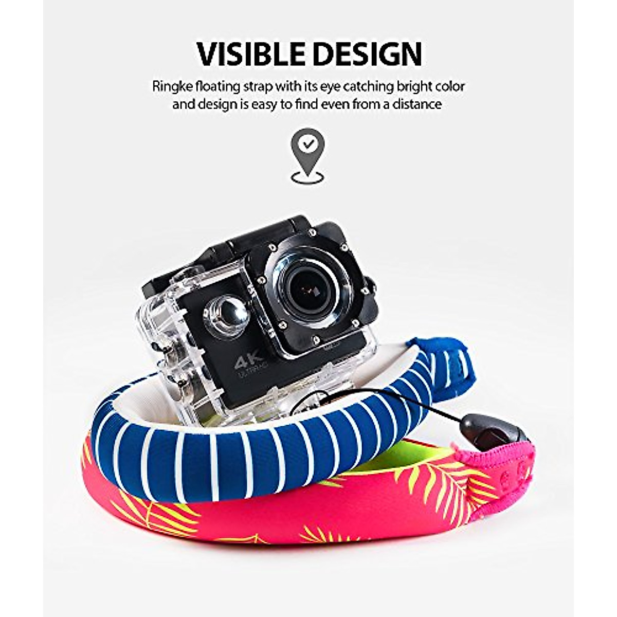 Ringke Waterproof Float Strap (2 Pack), Underwater Floating Strap, Wristband, Hand Grip, Lanyard Compatible with Camera, Phone, Key and Sunglasses (Palm Leaves & Navy Stripes)