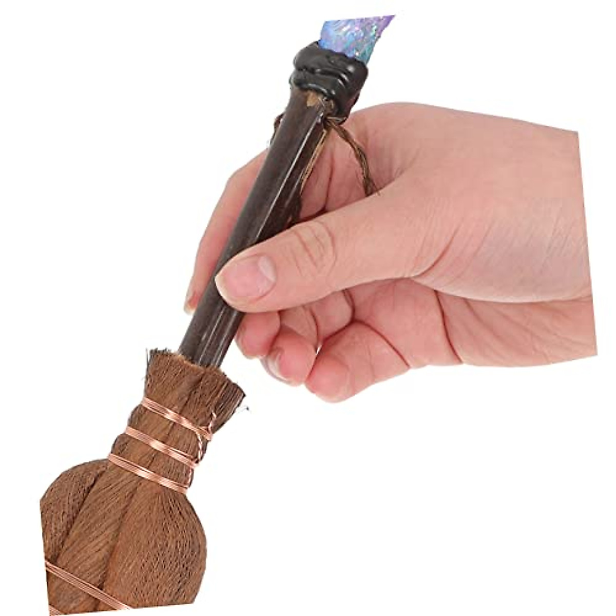 COLLBATH 4pcs Children's Mini Broom Mini Wizard Broom Dollhouse Miniature Brooms Broom Hanging Decoration Crystal Witch Broom Altar Ornament Halloween Brooms Decor Garden Car Palm Toy Room