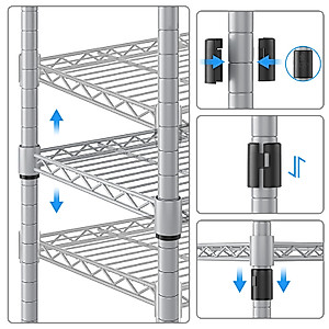 Homdox 5 Tier Adjustable Rolling Storage Shelves, Heavy Duty Wire Storage Racks and Shelving, Metal Shelves for Storage with Side Hooks for Pantry Closet Kitchen Garage Organization, Silver Gray