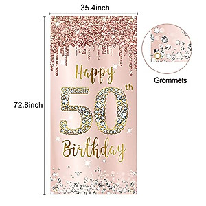 Happy 50th Birthday Banner Decorations for Women, Pink Rose Gold 50 Birthday Sign Party Supplies, Large Fifty Year Old Birthday Door Cover Banner Decor